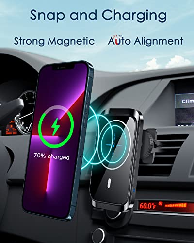 Mag-Safe Car Charger Mount, Auto-Alignment Air Vent Dashboard Magnetic Wireless Car Charger Mount for iPhone 13/13 Pro Max/13 Pro/13 Mini/iPhone 12 Pro Max/Pro/Mini iPhone 14 Series(with 18W Adapter)