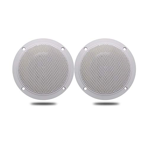 Herdio 4 Inches Waterproof Marine Ceiling Speakers with 160 Watts Power, Handling for Kitchen Bathroom Boat Car RV Camper Motorcycle Cloth Surround and Low Profile Design - 1 Pair (White)