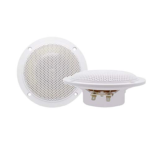 Herdio 4 Inches Waterproof Marine Ceiling Speakers with 160 Watts Power, Handling for Kitchen Bathroom Boat Car RV Camper Motorcycle Cloth Surround and Low Profile Design - 1 Pair (White)