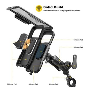 iMESTOU Waterproof Motorcycle Wireless Mount with USB-C Fast Charger, Anti-Theft 1" Ball Phone Holder with Aluminum Handlebar Mounting Base Fits for 5.5"-6.8" Cellphones (L)