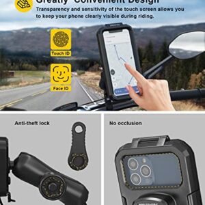 iMESTOU Waterproof Motorcycle Wireless Mount with USB-C Fast Charger, Anti-Theft 1" Ball Phone Holder with Aluminum Handlebar Mounting Base Fits for 5.5"-6.8" Cellphones (L)