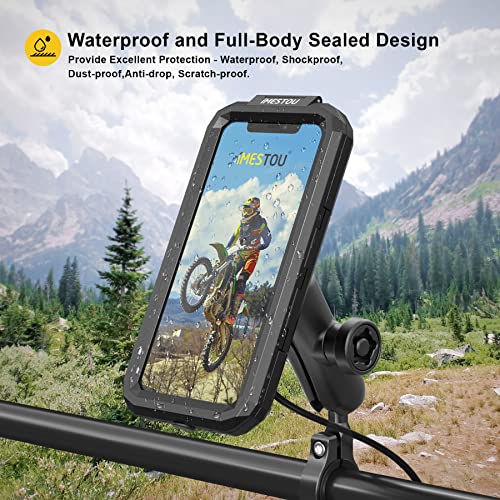 iMESTOU Waterproof Motorcycle Wireless Mount with USB-C Fast Charger, Anti-Theft 1" Ball Phone Holder with Aluminum Handlebar Mounting Base Fits for 5.5"-6.8" Cellphones (L)