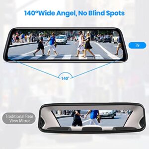 AUTO-VOX T9 OEM Look Rear View Mirror Backup Camera with Neat Wiring, 9.35''Full Touch Screen Stream Media Monitor with Back Up Camera System, 1080P Super Night Vision Reverse Camera for Car/Trucks