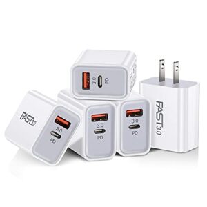 20w usb c wall charger block 5 pack boxeroo dual port pd fast type c charging block usb c adapter plug for iphone 14 13 12 11 pro max mini xs xr x 8, google pixel 6 5, samsung galaxy (white)