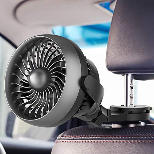 LEMOISTAR Car Fan, Battery Operated USB Car Fan with Durable Hook, 4 Speed Strong Airflow,360 Degree Rotatable Car Fan, 5V Cooling Air Small Personal Fan for Car, Rear&Back Seat Passenger etc(Black)…