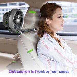 LEMOISTAR Car Fan, Battery Operated USB Car Fan with Durable Hook, 4 Speed Strong Airflow,360 Degree Rotatable Car Fan, 5V Cooling Air Small Personal Fan for Car, Rear&Back Seat Passenger etc(Black)…