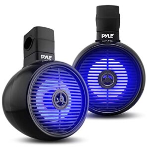 pyle 6.5” 2-way marine wakeboard tower speakers w/led lights, full range waterproof outdoor speakers for off-road atv, utv, jeep or boat (black)