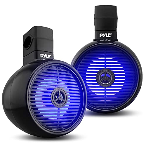 Pyle 6.5” 2-Way Marine Wakeboard Tower Speakers w/LED Lights, Full Range Waterproof Outdoor Speakers for Off-Road ATV, UTV, Jeep or Boat (Black)