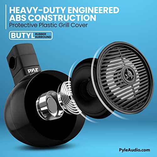 Pyle 6.5” 2-Way Marine Wakeboard Tower Speakers w/LED Lights, Full Range Waterproof Outdoor Speakers for Off-Road ATV, UTV, Jeep or Boat (Black)