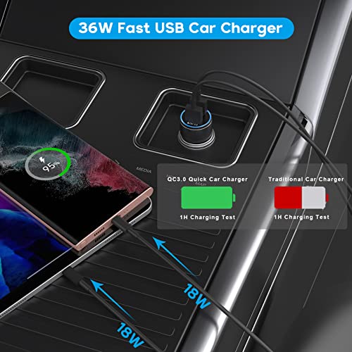 Rapid USB C Car Charger, 36W Quick Charge 3.0 Dual USB Fast Car Charger with 18W USB C Fast Charger Block and 2X USB C Cable for Samsung Galaxy S22/S21/S20, Google Pixel/LG and More USB-C Port Devices