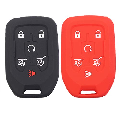 Btopars 2pcs 6 Buttons Smart Key Fob Cover Case Remote Protector Skin Keyless Jacket Holder Compatible with Chevrolet Suburban Tahoe 2015 2016 2017 2018 2019 2020 GMC Yukon 13580802 Black Red