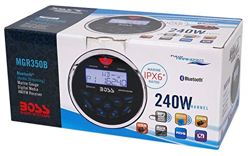 BOSS Audio Systems MGR350B Marine Gauge Receiver - Bluetooth, Digital Media MP3 Player, no CD Player, USB Port, AM FM Radio, Weatherproof, black, small/medium