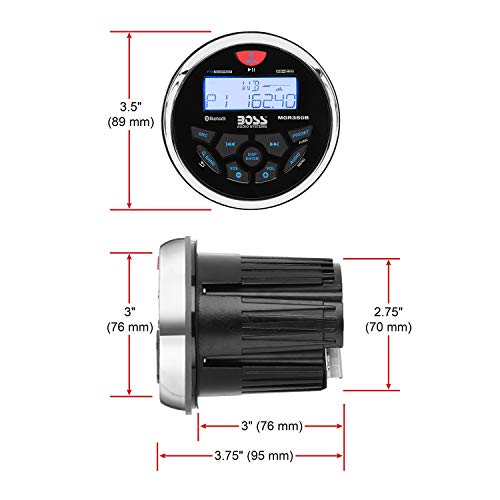 BOSS Audio Systems MGR350B Marine Gauge Receiver - Bluetooth, Digital Media MP3 Player, no CD Player, USB Port, AM FM Radio, Weatherproof, black, small/medium