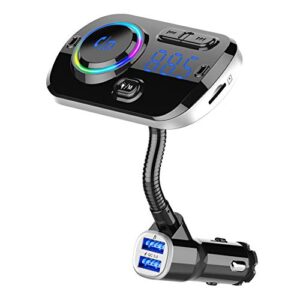 bluetooth 5.0 fm transmitter for car wireless fm radio adapter car kit hands-free dual usb ports with qc3.0 support siri/google voice assistant aux input/tf card/usb drive mp3 player