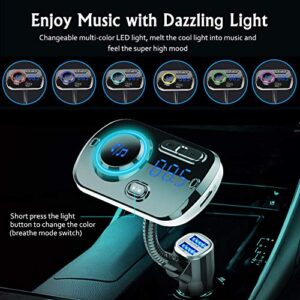 Bluetooth 5.0 FM Transmitter for Car Wireless FM Radio Adapter Car Kit Hands-Free Dual USB Ports with QC3.0 Support SIRI/Google Voice Assistant AUX Input/TF Card/USB Drive MP3 Player