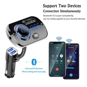 Bluetooth 5.0 FM Transmitter for Car Wireless FM Radio Adapter Car Kit Hands-Free Dual USB Ports with QC3.0 Support SIRI/Google Voice Assistant AUX Input/TF Card/USB Drive MP3 Player