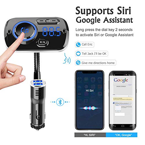 Bluetooth 5.0 FM Transmitter for Car Wireless FM Radio Adapter Car Kit Hands-Free Dual USB Ports with QC3.0 Support SIRI/Google Voice Assistant AUX Input/TF Card/USB Drive MP3 Player