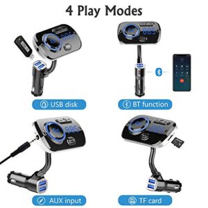 Bluetooth 5.0 FM Transmitter for Car Wireless FM Radio Adapter Car Kit Hands-Free Dual USB Ports with QC3.0 Support SIRI/Google Voice Assistant AUX Input/TF Card/USB Drive MP3 Player