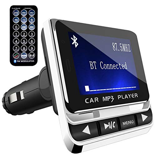 FM Transmitter, Tohayie Bluetooth Wireless Radio Adapter Audio Receiver Stereo Music Tuner Modulator Car Kit with USB Charger, Remote Control, Silver