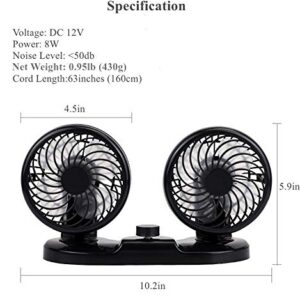 HITOPTY 12V Car Fan, 360 Degree Swivel 2 Speed Electric Backseat Fans for Auto SUV RV Vehicle Boat