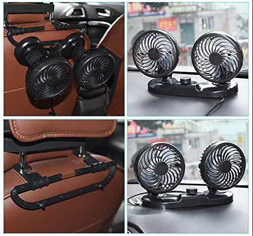 HITOPTY 12V Car Fan, 360 Degree Swivel 2 Speed Electric Backseat Fans for Auto SUV RV Vehicle Boat