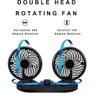 HITOPTY 12V Car Fan, 360 Degree Swivel 2 Speed Electric Backseat Fans for Auto SUV RV Vehicle Boat