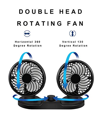 HITOPTY 12V Car Fan, 360 Degree Swivel 2 Speed Electric Backseat Fans for Auto SUV RV Vehicle Boat