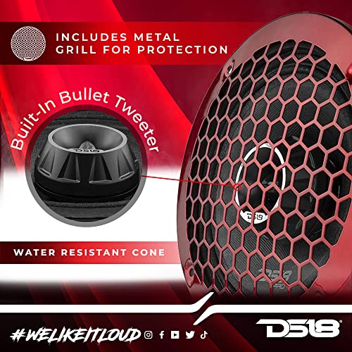 DS18 PRO-ZT6 6.5-Inch 2 Way Pro Audio Midrange Speakers with Built-in Bullet Tweeter 4-Ohms 450W Max 225W RMS Water Resistant - Red Metal Mesh Grill Included (1 Speaker)