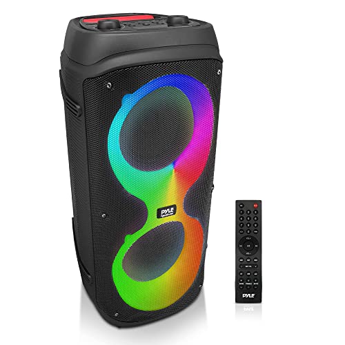 Pyle Party Speaker PPARTY26, PA System W/Double 6.5" Portable Bluetooth Speaker W/Rechargeable Battery, Modern LED Lights, Mic Recording Functions, Echo/Treble/Bass TWS/AUX/MP3/USB/MICRSD/FM