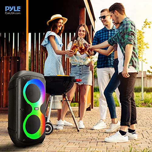 Pyle Party Speaker PPARTY26, PA System W/Double 6.5" Portable Bluetooth Speaker W/Rechargeable Battery, Modern LED Lights, Mic Recording Functions, Echo/Treble/Bass TWS/AUX/MP3/USB/MICRSD/FM