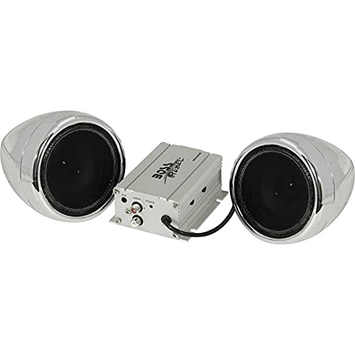 BOSS Audio Systems MC420B 3 Inch Motorcycle Speakers and Amplifier Audio Sound System – Class D Compact Amplifier, Weatherproof, Volume Control, ATV UTV Compatible, For Stereo, Tweeters