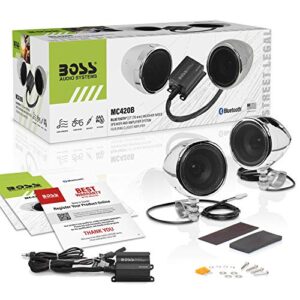 BOSS Audio Systems MC420B 3 Inch Motorcycle Speakers and Amplifier Audio Sound System – Class D Compact Amplifier, Weatherproof, Volume Control, ATV UTV Compatible, For Stereo, Tweeters