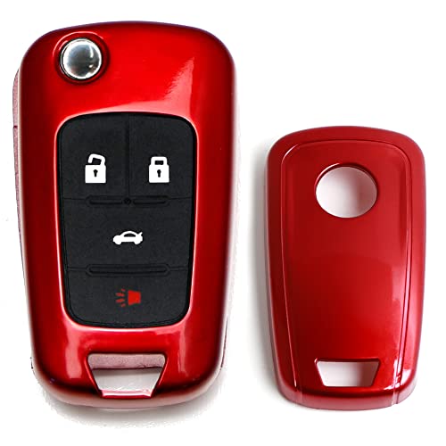 iJDMTOY Exact Fit Glossy Red Smart Key Fob Shell Cover Compatible with Chevy Camaro Cruze Malibu SS Spark Volt, Compatible with GMC Terrain 3 4 5 Buttons Folding Key Fob