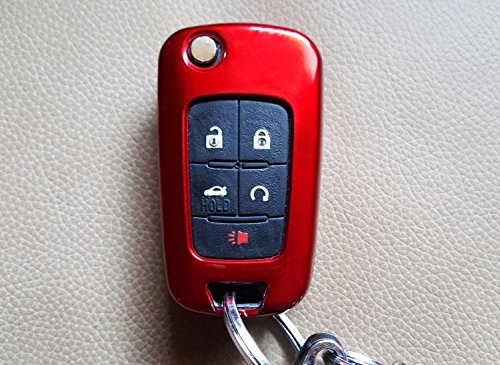 iJDMTOY Exact Fit Glossy Red Smart Key Fob Shell Cover Compatible with Chevy Camaro Cruze Malibu SS Spark Volt, Compatible with GMC Terrain 3 4 5 Buttons Folding Key Fob