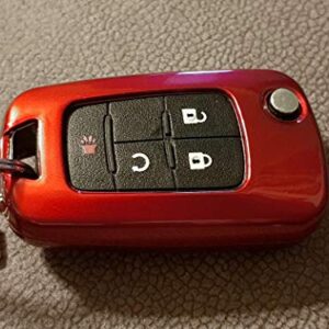 iJDMTOY Exact Fit Glossy Red Smart Key Fob Shell Cover Compatible with Chevy Camaro Cruze Malibu SS Spark Volt, Compatible with GMC Terrain 3 4 5 Buttons Folding Key Fob