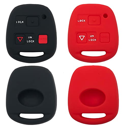 Horande Silicone Protector Key Fob Cover Case fit for Lexus ES GS GX is LS LX RX SC GX470 ES300 ES330 ES250 IS300 GS300 Toyota Land Cruiser FJ Cruiser Prado Camry Keyless Entry Key Fob (Black+Red)