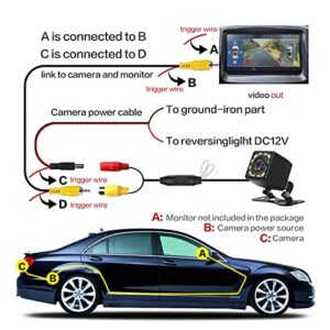 Yonput 1 Pack HD Car Backup Camera, Waterproof 12 LED Light Night Rear View Reversing Camera, 170 Degree Wide View Angle License Plate View Camera, for Cars, SUV, Trucks, RV (Black)