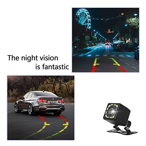 Yonput 1 Pack HD Car Backup Camera, Waterproof 12 LED Light Night Rear View Reversing Camera, 170 Degree Wide View Angle License Plate View Camera, for Cars, SUV, Trucks, RV (Black)