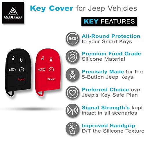 Autobase Silicone Key Fob Cover for Jeep Grand Cherokee Renegade Compass Dodge Challenger Charger Dart Durango Journey Chrysler 200 300 | Car Accessory | Key Protection Case - 2Pcs