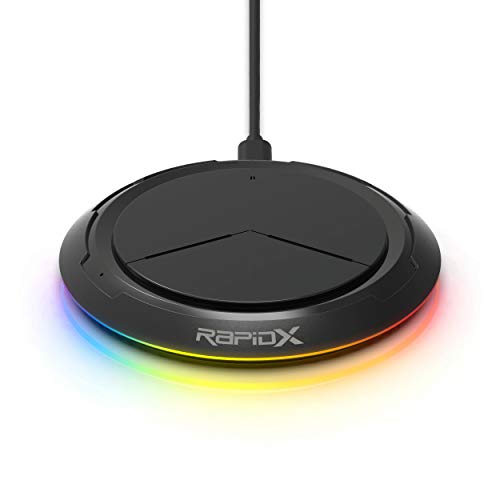 RapidX Prismo RGB Wireless Charger,10W Max Fast Wireless Charging Pad Compatible with iPhone 14/14 Plus/14 Pro/14 Pro Max/13/13 Mini/SE 2022/12/11/X/8,Samsung Galaxy S22/S21/S20,AirPods Pro 2(Black)