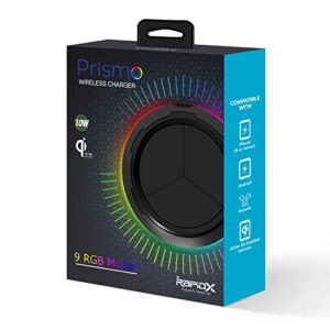 RapidX Prismo RGB Wireless Charger,10W Max Fast Wireless Charging Pad Compatible with iPhone 14/14 Plus/14 Pro/14 Pro Max/13/13 Mini/SE 2022/12/11/X/8,Samsung Galaxy S22/S21/S20,AirPods Pro 2(Black)