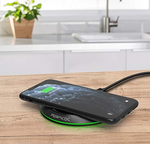 RapidX Prismo RGB Wireless Charger,10W Max Fast Wireless Charging Pad Compatible with iPhone 14/14 Plus/14 Pro/14 Pro Max/13/13 Mini/SE 2022/12/11/X/8,Samsung Galaxy S22/S21/S20,AirPods Pro 2(Black)