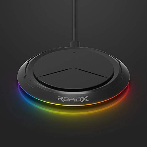 RapidX Prismo RGB Wireless Charger,10W Max Fast Wireless Charging Pad Compatible with iPhone 14/14 Plus/14 Pro/14 Pro Max/13/13 Mini/SE 2022/12/11/X/8,Samsung Galaxy S22/S21/S20,AirPods Pro 2(Black)