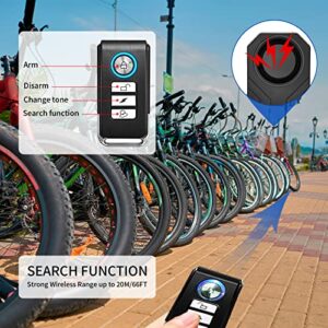 Vibration Sensing Bike Alarm with Remote, 113db Loud Bicycle Alarm System Anti Theft, Wireless Motorcycle Alarm for Electric Bike Tricycle Mobility Scooter Vehicles Ebike for Cycling Security