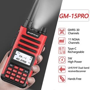 BAOFENG GM-15 Pro GMRS Radio Long Range Walkie Talkies Rechargeable NOAA Weather Alerts & Scan Two Way Radio,GMRS Repeater Capable with Extra Battery Programming Cable Speaker Mic etc Full Kits