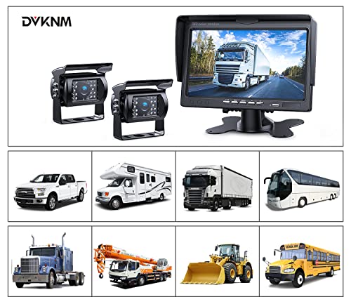 DVKNM Upgrade Dual Backup Camera Monitor Kit 7'' HD 1080P IP69 Waterproof Rearview Reversing Rear View Camera Monitor for Truck Trailer Semi-Trailer Box Truck RV Pickup Truck Easy Installation (TZ102)