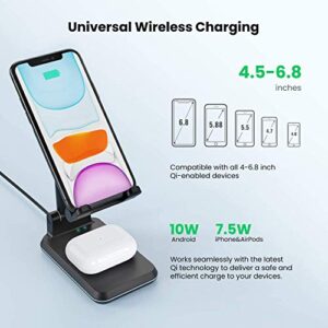 Wireless Charging Phone Stand, 2 in 1 Foldable Desktop Cell Phone Tablet Stand,10W Max Qi-Enabled Wireless Charging Multi-Angle Adjustable Metal Phone Holder for iPhone 13/12/11//Pro/XR/XS/8,AirPods