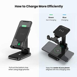 Wireless Charging Phone Stand, 2 in 1 Foldable Desktop Cell Phone Tablet Stand,10W Max Qi-Enabled Wireless Charging Multi-Angle Adjustable Metal Phone Holder for iPhone 13/12/11//Pro/XR/XS/8,AirPods