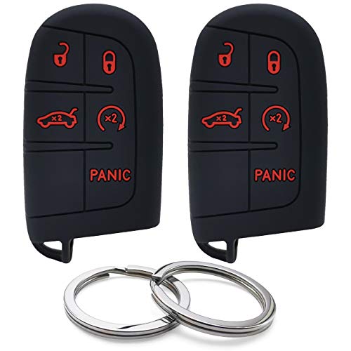 GFDesign 2Pcs Silicone 5 Buttons Key Fob Cover Remote Case Keyless Protector Compatible with Jeep Grand Cherokee Chrysler 300 200 Dodge Charger Challenger Durango Journey Dart Viper Ram M3N-40821302