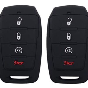 Silicone Key Fob Cover Case Protector Fit for 2019-2020 RAM 1500 Accessories 4 Buttons Keyless Entry Remote Control Car Key Fob Skin Jacket Holder (Black 2 Pack)